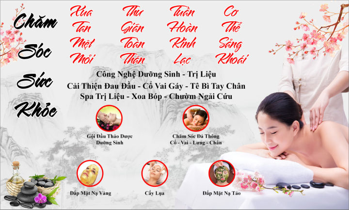 Tranh 3d Decal Dán Tường Tiệm Spa Dưỡng Sinh đông Y Gội đầu Dưỡng
