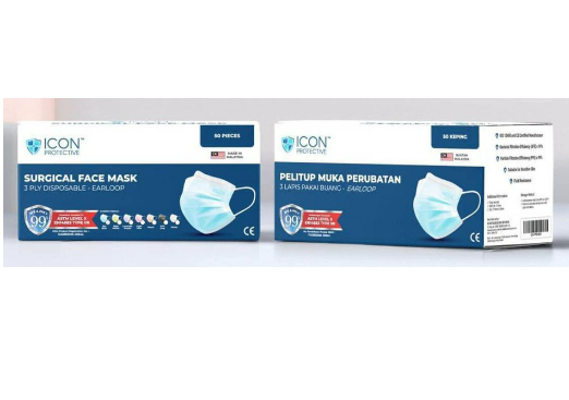 Icon Protective 3 Ply ASTM Level 2 EN14683 Type IIR BFE & PFE 99% Ear ...