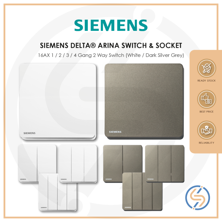 Siemens Delta Arina 16AX 1 / 2 / 3 / 4 Gang 2 Way Switch (White / Dark ...