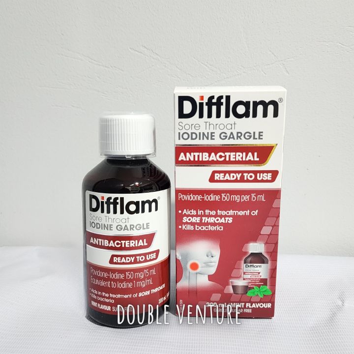 Difflam Antibacterial Ready To Use Sore Throat Iodine Gargle Mint 200mL | Lazada PH