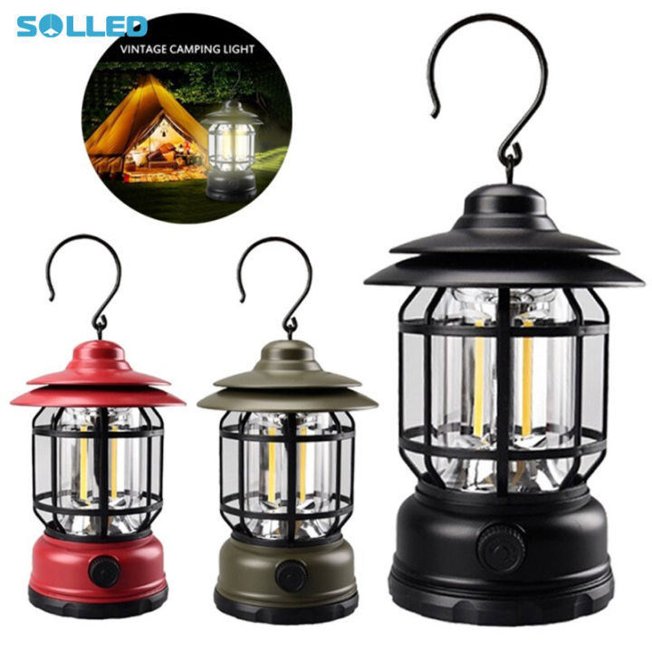 SOLLED กลางแจ้งซังโคมไฟตั้งแคมป์แสงย้อนยุคแบบพกพาตั้งแคมป์ LED โคมไฟ ...