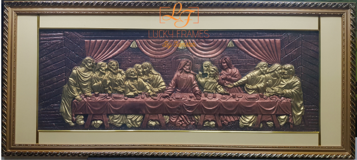 Last Supper Wall Decor with Wood Frame 53cm x 118cm Embossed Image ...
