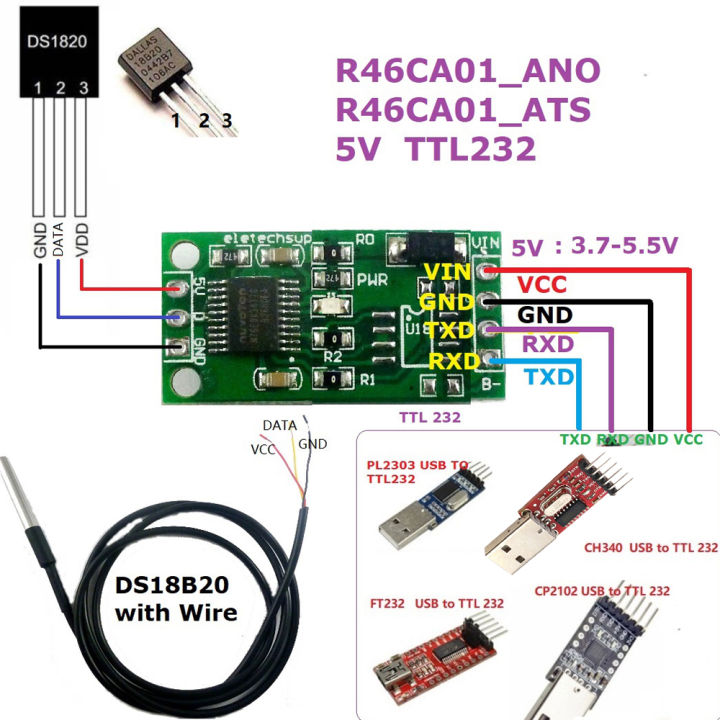 diymore DS18B20 RS485 RS232 TTL Com UART Temperature Sensor Board Temperature Acquisition Sensor ...