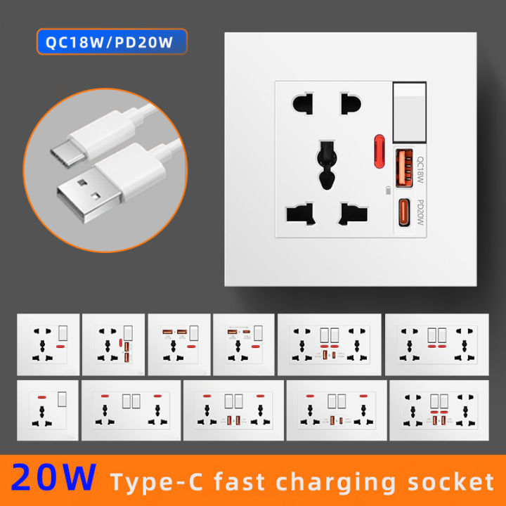 International Universal Five-Hole Socket With Smart Dual Usb Type-C20W ...