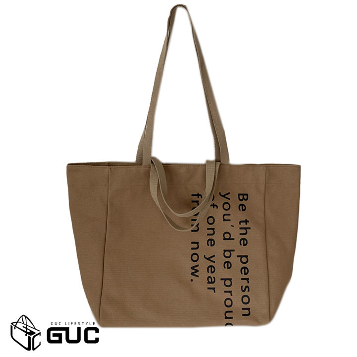 GUCSELECTED(B1810) กระเป๋าผ้าแคนวาสใบใหญ่ Be the person มี4สาย สะพายข้าง-ถือ | Lazada.co.th