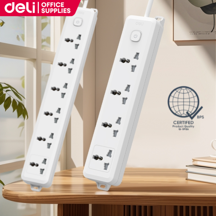 Deli 3M/5M Universal Hole Power Strip 4/6 sets ET705H | Lazada PH