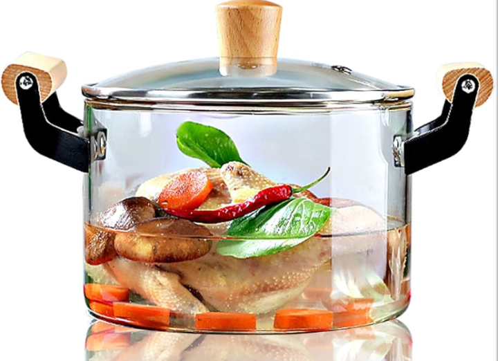 Glass Cooking Pot Glass Long Handle Cookware Set Transparent with Lid ...