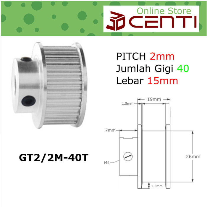 Timing Pulley 40T GT2 40 Teeth Bore 5mm 6.35mm 8mm 10mm 12mm Belt 15mm ...