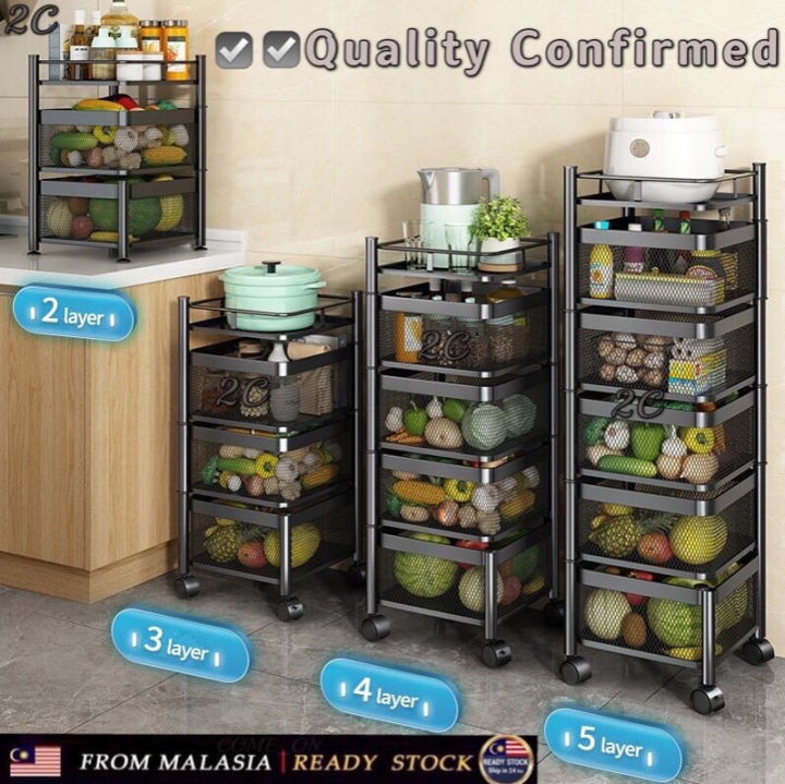 2C Rotating Kitchen Rack Rak Dapur Stainless Steel Storage Rak Kitchen ...