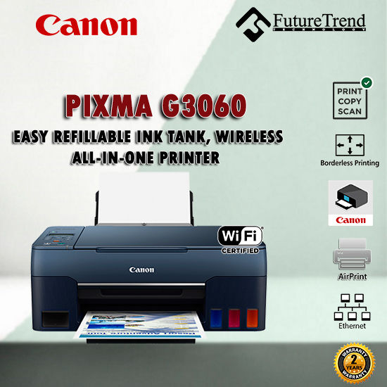 Canon PIXMA G3060 3060 Easy Refillable Ink Tank, Wireless, All-In-One ...
