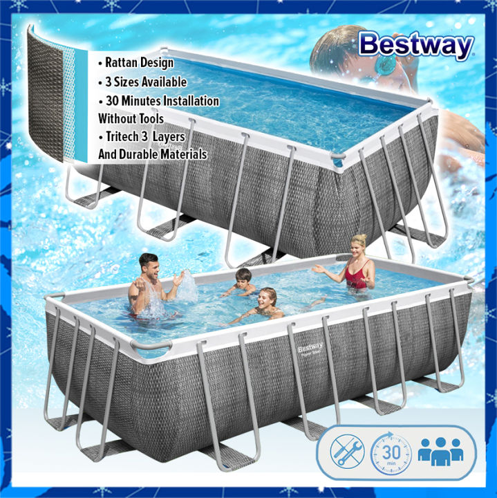 BESTWAY 3 Sizes Power Steel Rattan Frame Swimming Pool Large Big ...