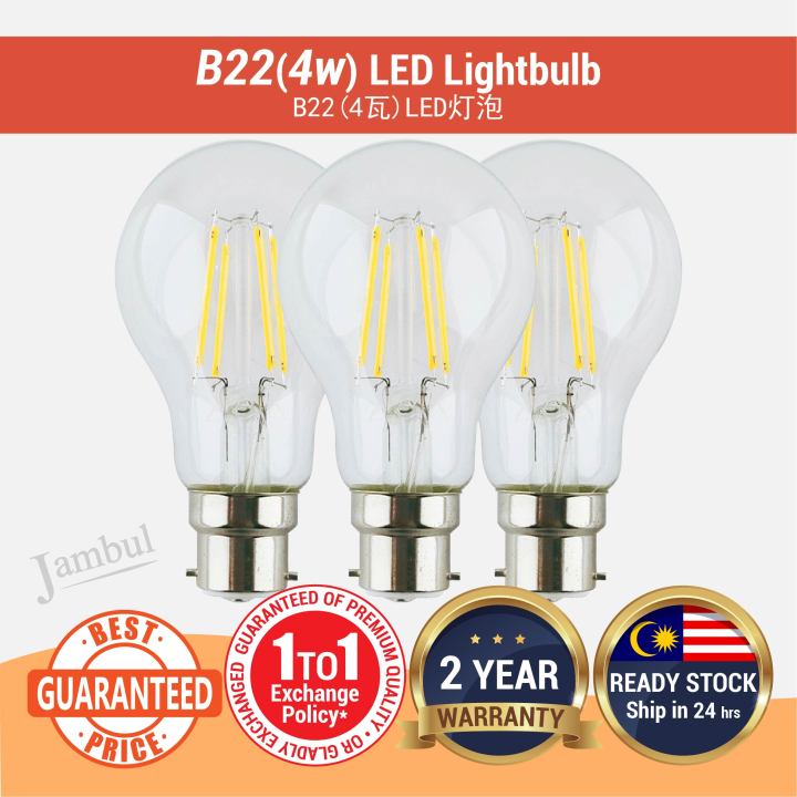 LED B22 (4W) Warm White Glass Energy Saving Bright Cerah Mentol Lampu ...