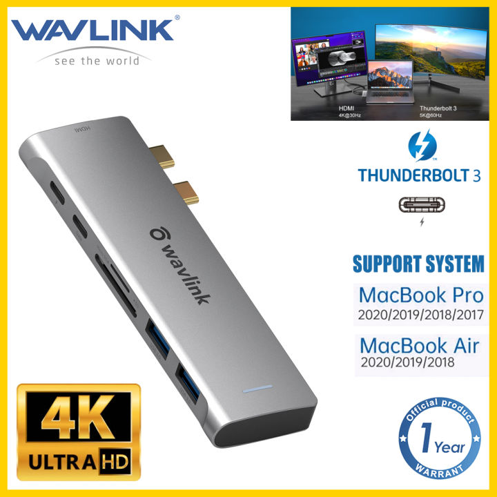 Wavlink 7-In-2 USB-C Hub/แท่นวางขนาดเล็กเข้ากันได้กับ Thunderbolt 3 USB ...
