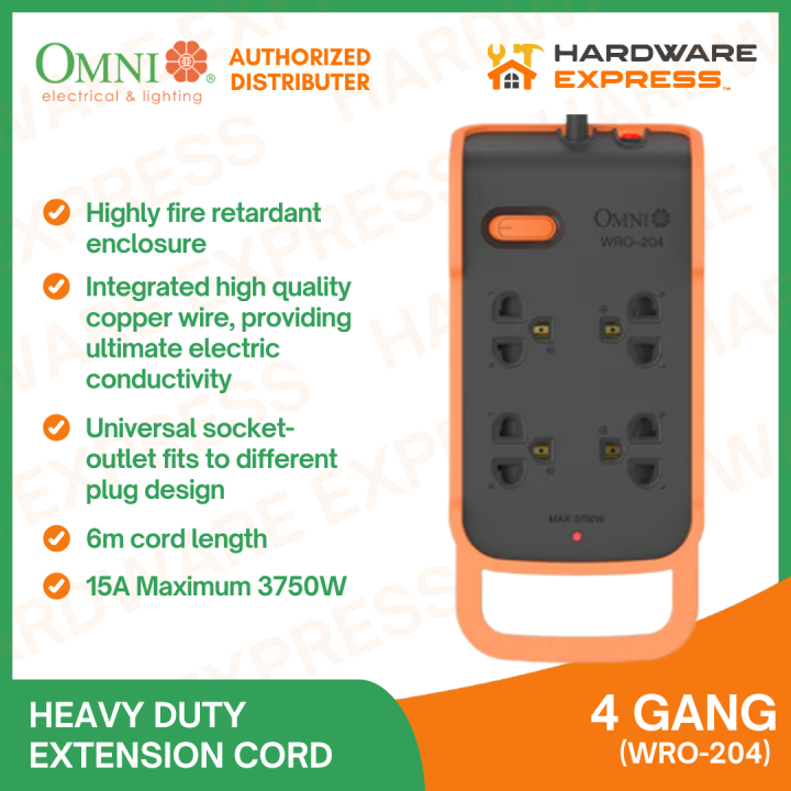 Omni Heavy Duty 4-Gang Extension Cord WRO-204 Max. 3750W (Suitable for ...