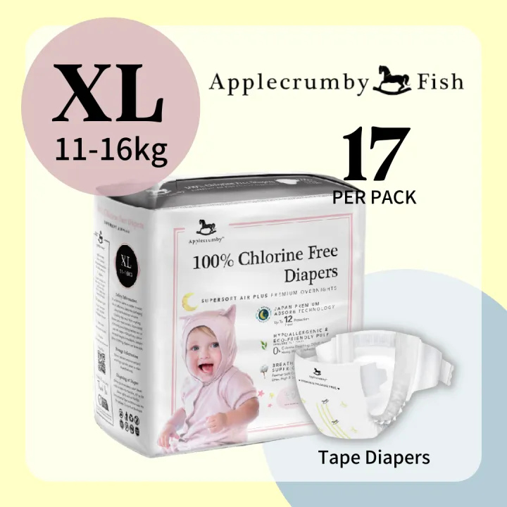 Applecrumby Tape Diapers XL Size 17pcs 11-16kg | Premium Overnight ...
