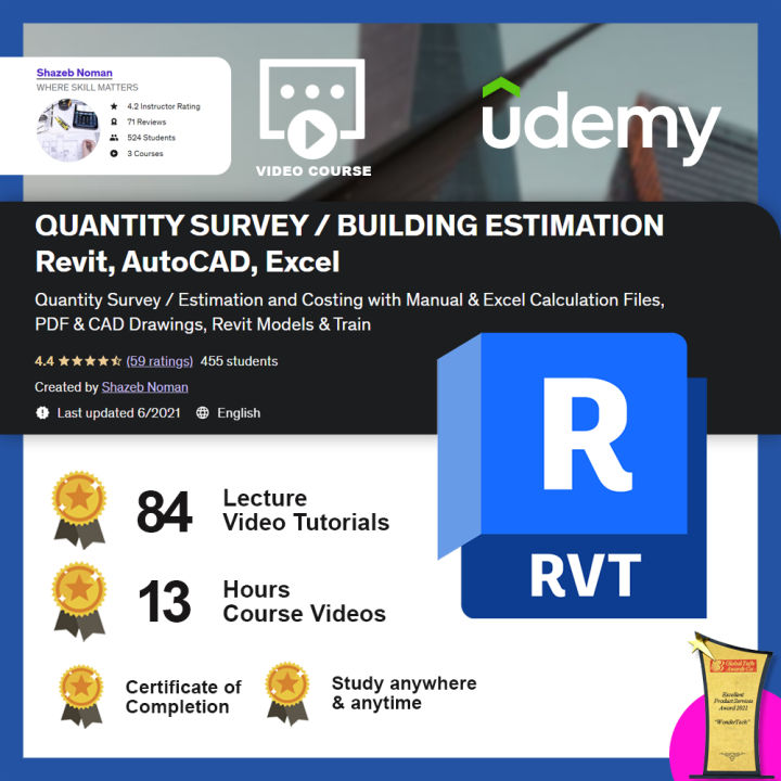 [Video Course] QUANTITY SURVEY / BUILDING ESTIMATION Revit, AutoCAD, Excel ( 84 Lectures, 13 ...