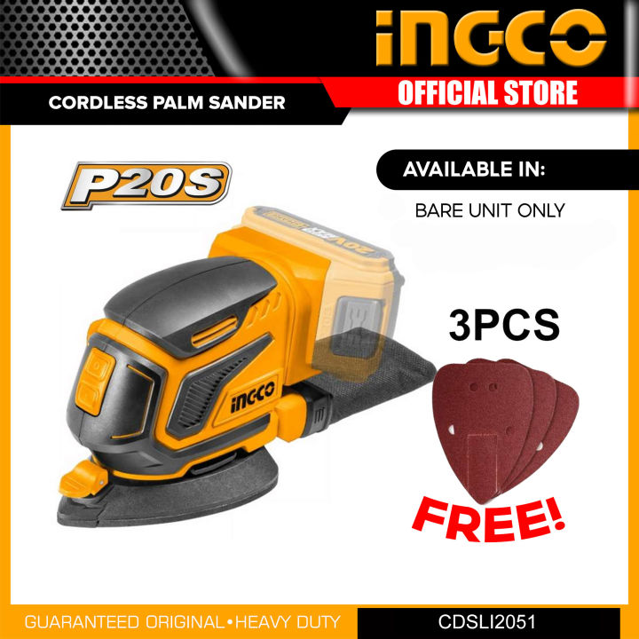 Ingco CDSLI2051 Lithium-Ion Cordless Rotary Palm Sander Sheet Wood ...