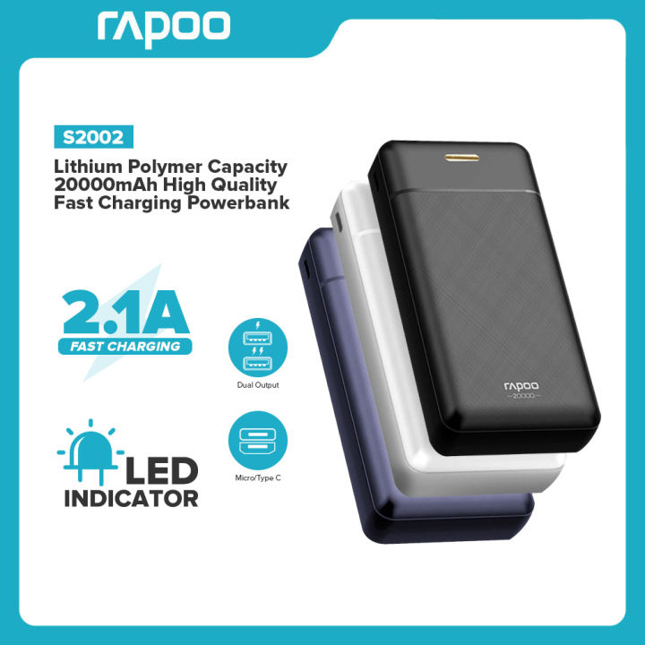 Rapoo S2002/S2002X 20000mAh Power Bank Fast Charging Powerbank Lithium ...
