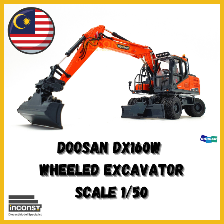 Doosan DX160W Wheeled Excavator | Construction Diecast Scale 1/50 ...