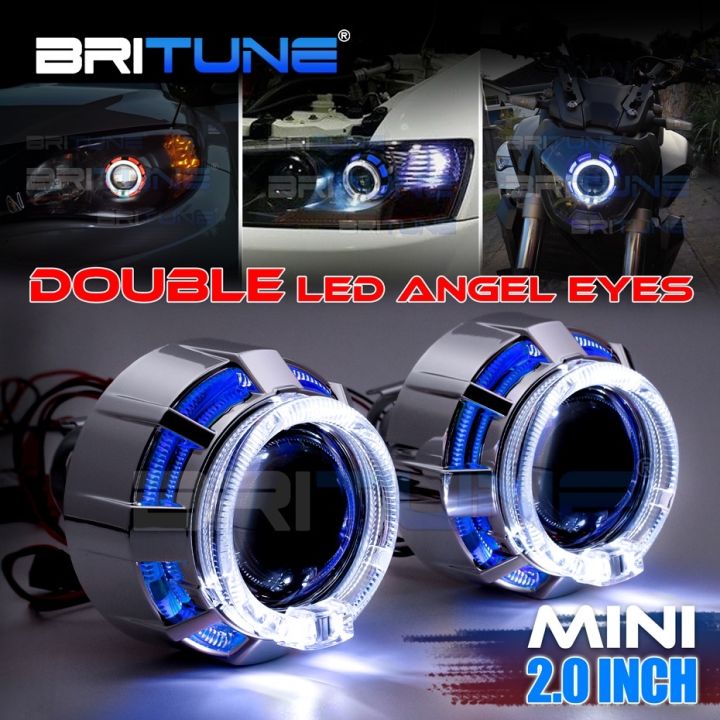 Mini 2.0 inch Bi-xenon Headlight Lens Projector Double LED Angel Eyes ...