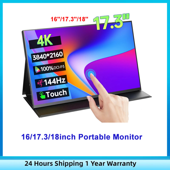 Touch Screen 4K Portable Monitor 60/144Hz 16/17.3/18inch 4K 3840x2400 ...