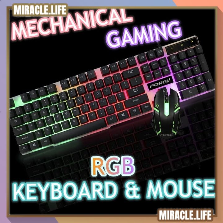 RGB Rainbow Light Keyboard and Mouse Set Mechanical Feel Backlight ...