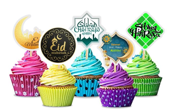 25pcs selamat hari raya aidilfitri eid mubarak cupcake topper | Lazada