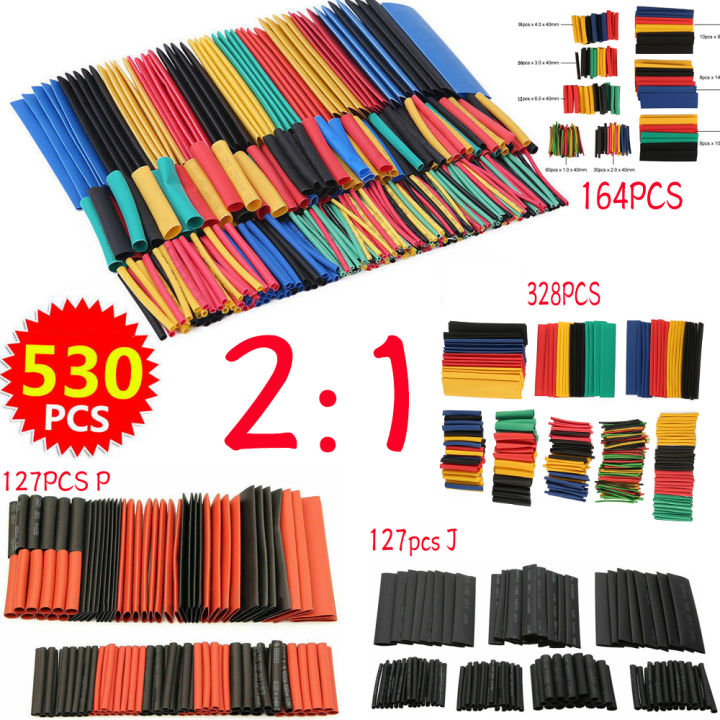 127/164/328/530pcs Heat Shrink Tubing Insulation Shrinkable Tube 2:1 Wire Cable Sleeve Kit ...