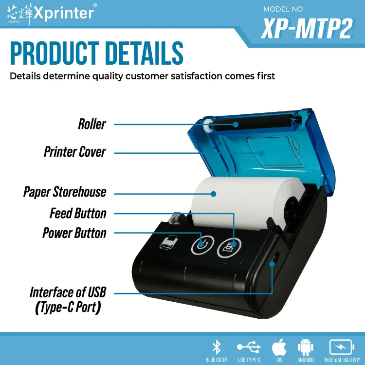 Xprinter XP-MTP2 Portable BLUETOOTH + USB Thermal Printer Handheld 58mm ... Xprinter XP-MTP2 Portable BLUETOOTH + USB Thermal Printer Handheld 58mm ...