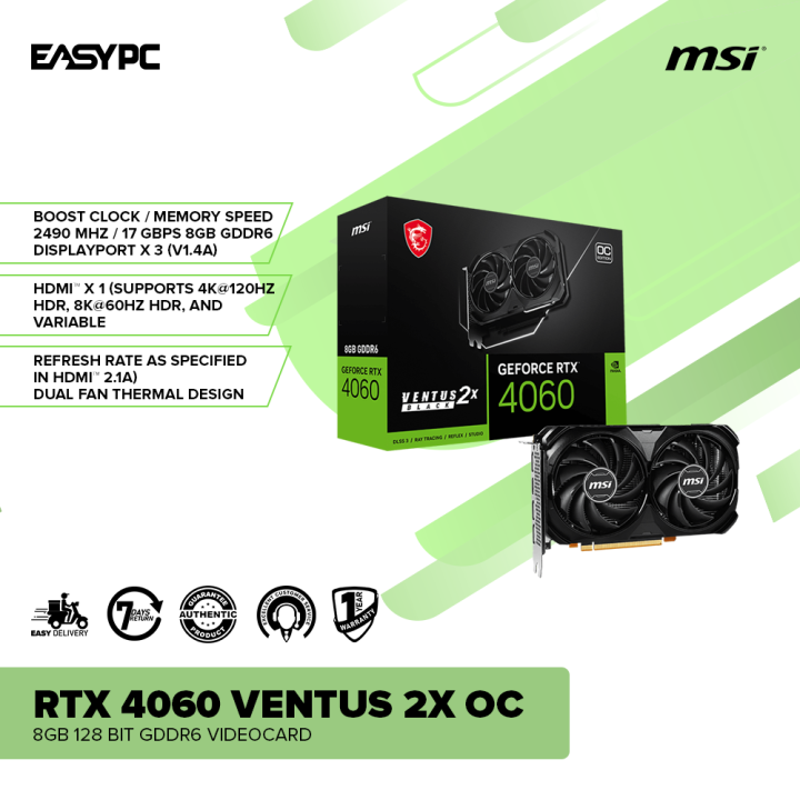 EasyPC | MSI RTX 4060 Ventus 2x OC 8gb 128 bit gddr6 Videocard Graphics ...