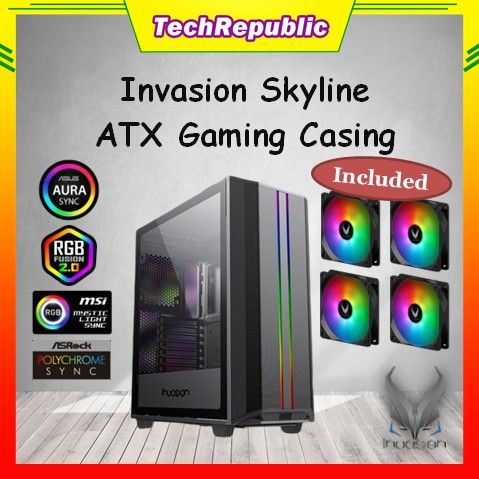Invasion ATX Case Skyline Gaming Casing With 4 ARGB Fan | Lazada