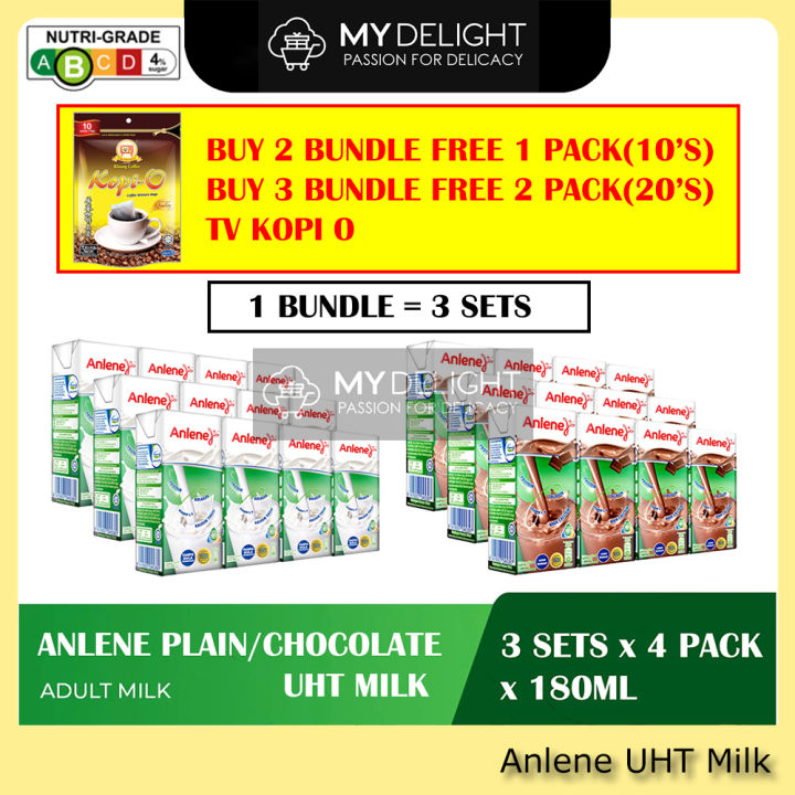 (3 Sets x 4 Pack x 180ml)Anlene UHT Original Chocolate Milk Omega Plus ...