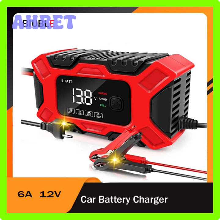 AHRET Car Battery Charger 12V 6A Pulse Repair LCD Display Smart Fast Charge Motorcycle Battery ...