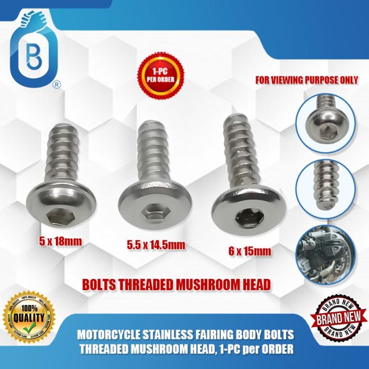 MOTORCYCLE STAINLESS FAIRING BODY BOLTS THREADED MUSHROOM HEAD, 1-PC ...