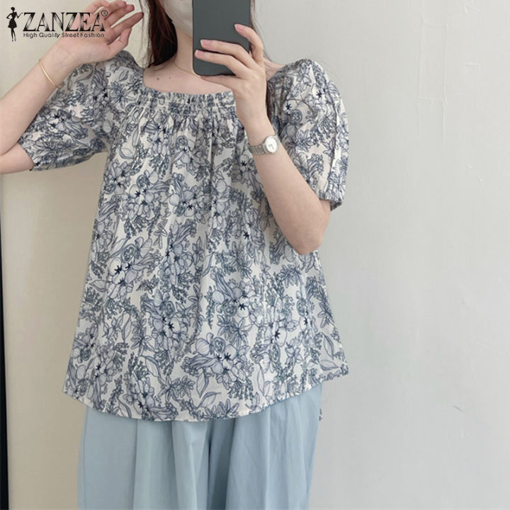 Hijabfab Zanzea Korean Style Womens Casual Square Neck Smock Blouse