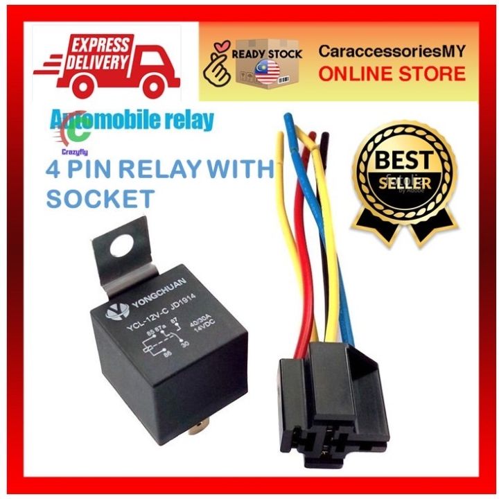 DC 12V Car SPDT Automotive Relay 4 Pin 5 Wires with Harness Socket 40 ...
