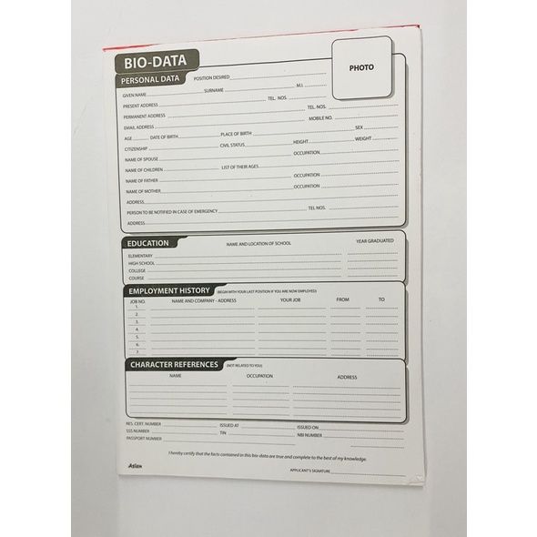COD Biodata personal data form sold per pack | Lazada PH