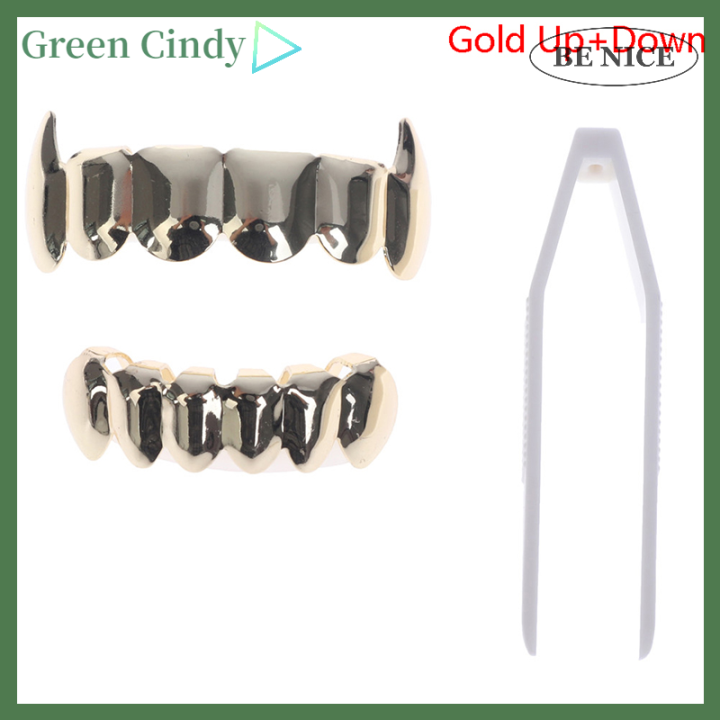 [Green Cindy] Hip Hop Teeth Grillz Top Bottom Grill Mouth Teeth Grills ...