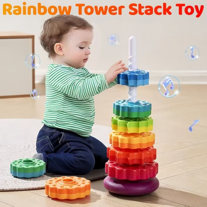 Rainbow Tower Stack Toy Music Hoop Sensory Toys Engaging Brain ...