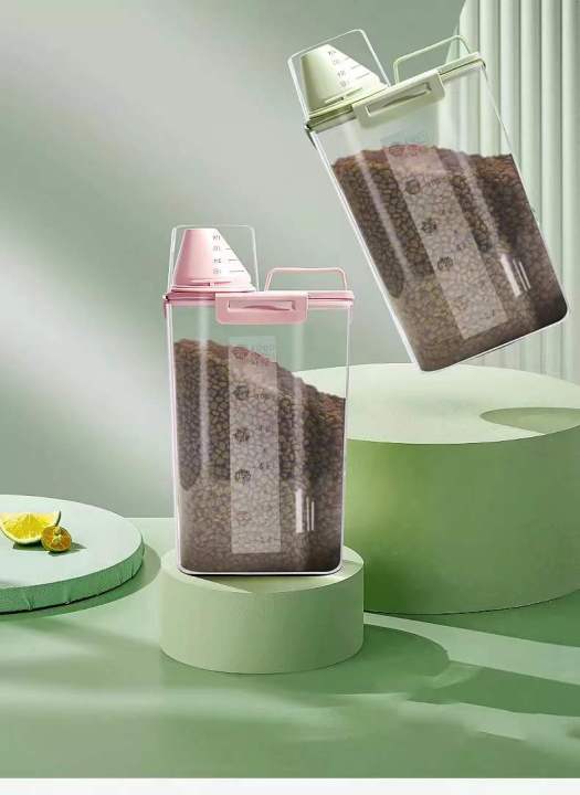 【Local Seller】2.5L Cat Food Dog Food Air Tight Container with Measuring Cup Pet Food Storage ...