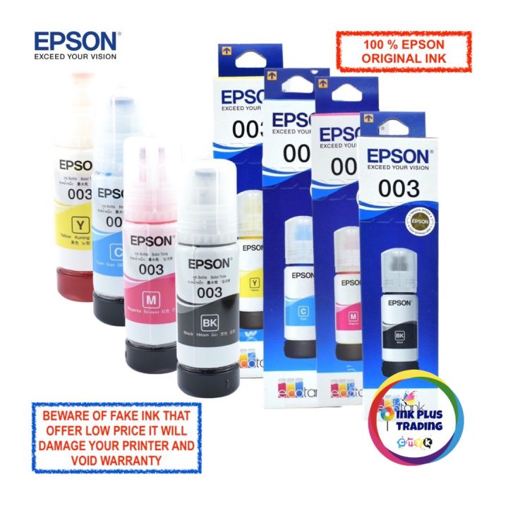 100% Epson Original ink 003 65ml Bottle for Epson L5190, L5290, L5296 ...