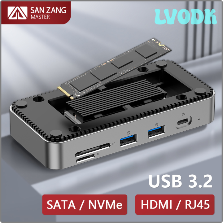LVODK SANZANG 10-in-1 Multi Port USB 3.2 Splitter SATA NVMe M2 ...