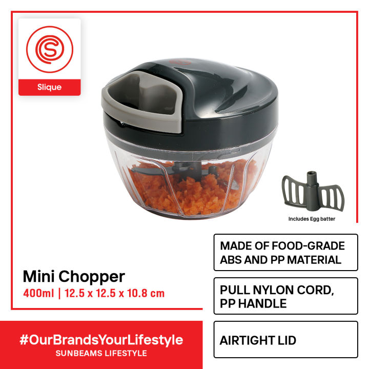 SLIQUE Mini Chopper w/ Extra Blade 400ml Anti-Slip Base Portable Mincer ...