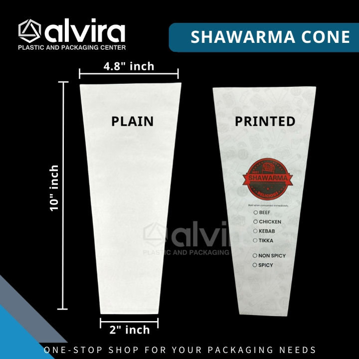 Greaseproof Shawarma Cone Wrapper Plain and with Print Label 10” x 2" x ...