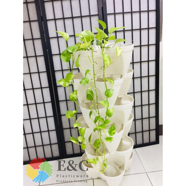 6 Tier thick Stacking Flower Pot Tower Stackable Vertical Plastic ...
