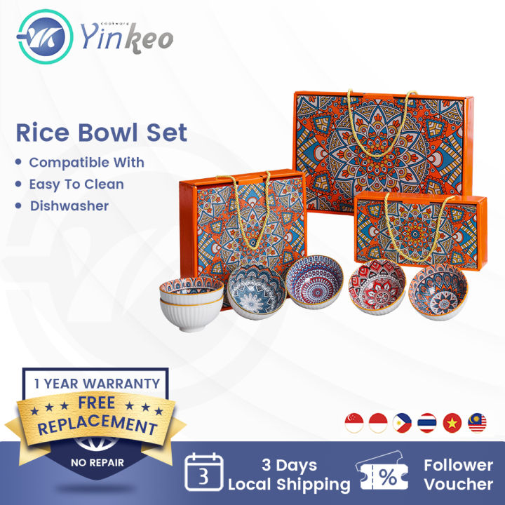 Yinkeo Bohemian Style Rice Bowl Porcelain Bowl Ceramic Bowl Mangkuk ...