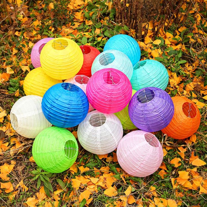 WADAE โคมไฟกันน้ำทรงกลมโคมไฟแขวนตกแต่งหลากสีโคมไฟจีนแบบพกพา8/10/12นิ้ว ...