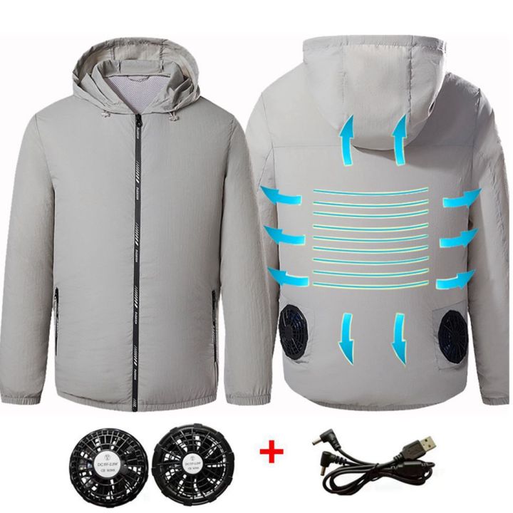 Ready Stock-2021 Men Outdoor summer Jackets USB Electric fan cooling coat men Air Conditioning ...