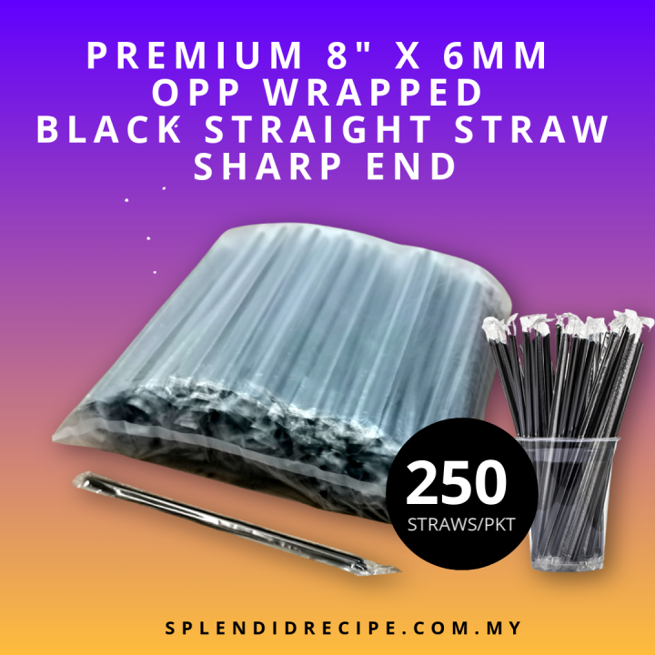 8" x 6mm Black Straight Straw Sharp End OPP Wrapped (250 straws) | Lazada