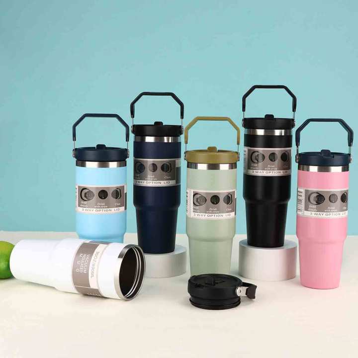แก้วเก็บความเย็น 890ML 30oz รุ่นมีหูหิ้วมีหลอด 304 เก็บความร้อน สแตนเลส พร้อมหลอดฟรี | Lazada.co.th